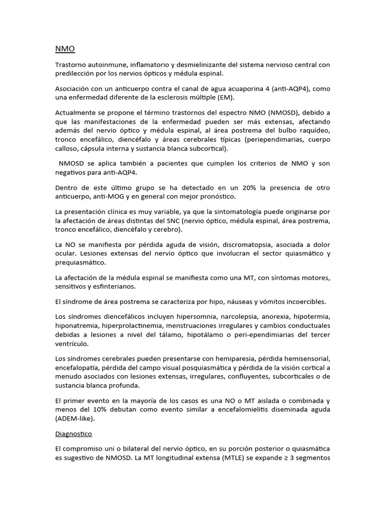 NMO | PDF | Sistema nervioso central | Cerebro