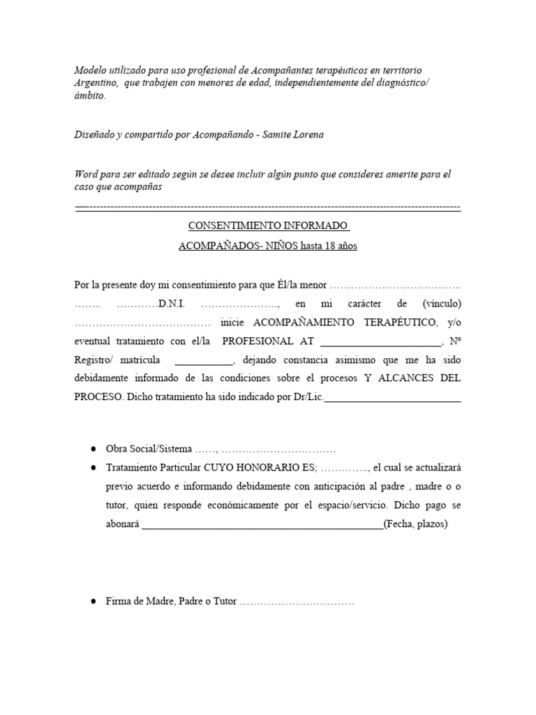 Consentimiento Informado Ninos - Acompanando | PDF