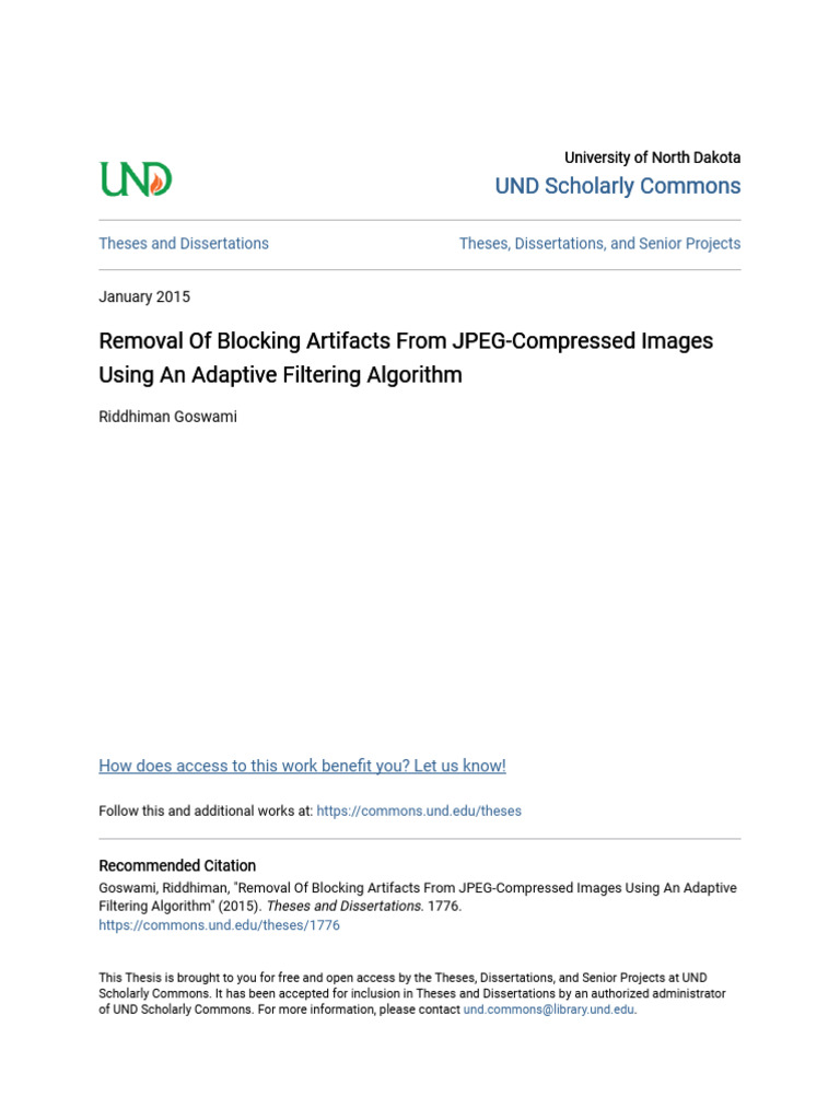 Removal of Blocking Artifacts From JPEG-Compressed Images Using A | PDF | Data Compression ...