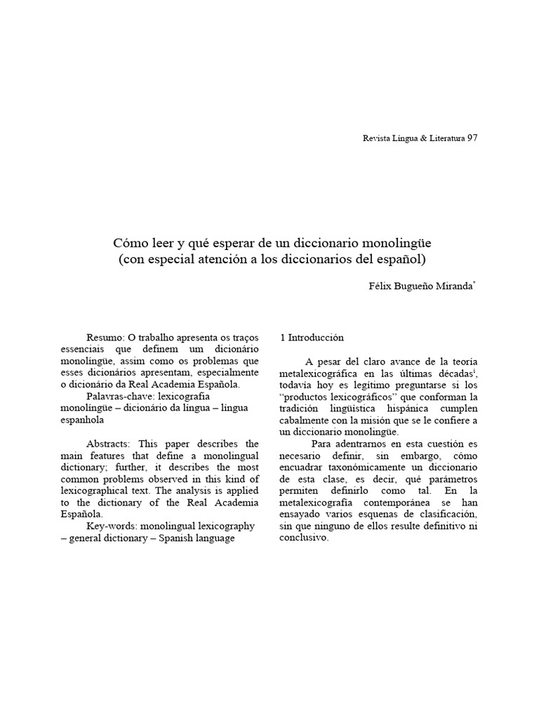 MIRANDA BUGUENO - O Que Esperar de Um Diccionario Monolingue | PDF ...