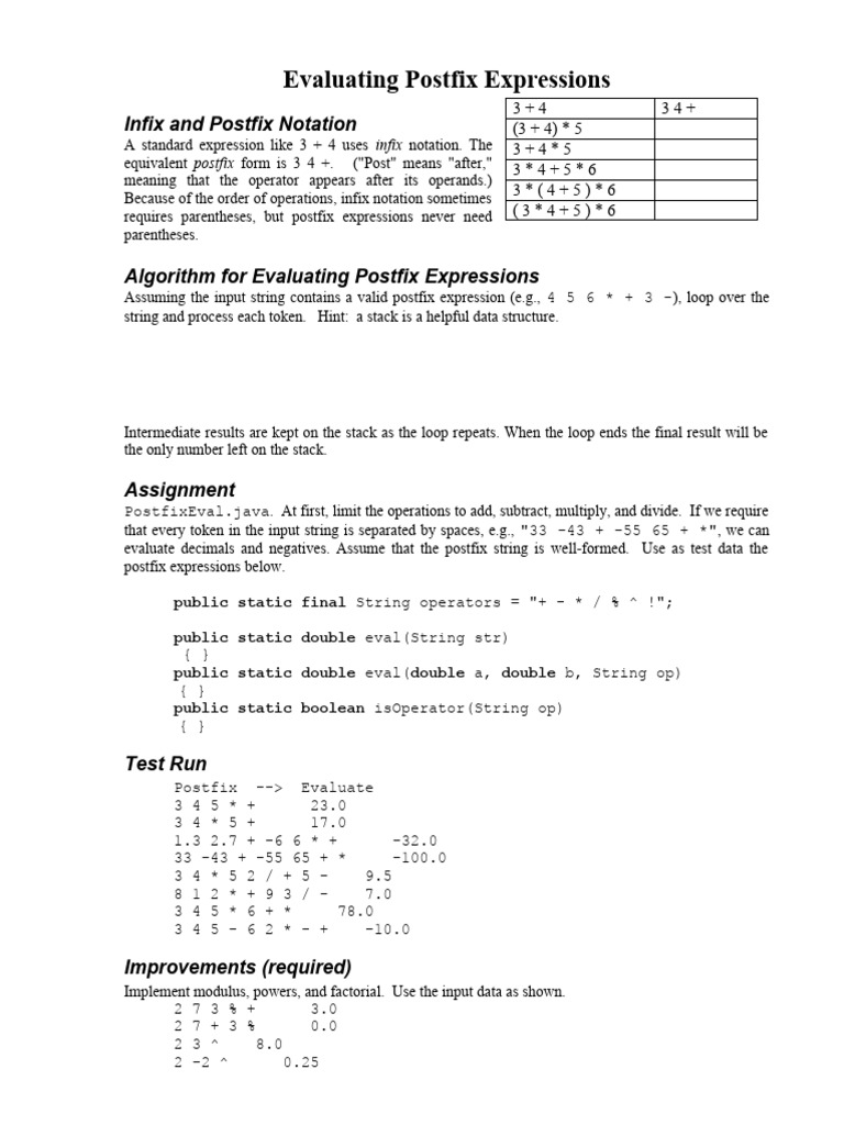 Postfix Expression Evaluation Guide | PDF