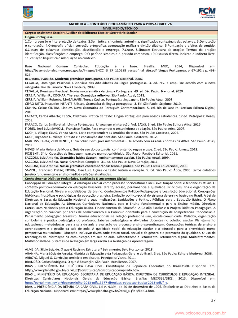 ANEXO!III!A!ñ CONTE DO!PROGRAM TICO!PARA!A!PROVA!OBJETIVA | PDF
