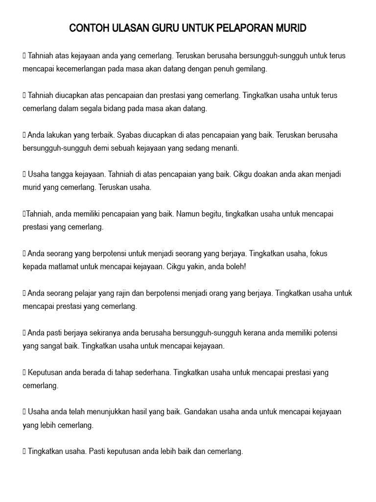 Contoh Ulasan Guru Untuk Pelaporan Murid | PDF