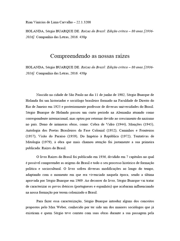 Resenha Raízes Do Brasil | PDF | Brasil