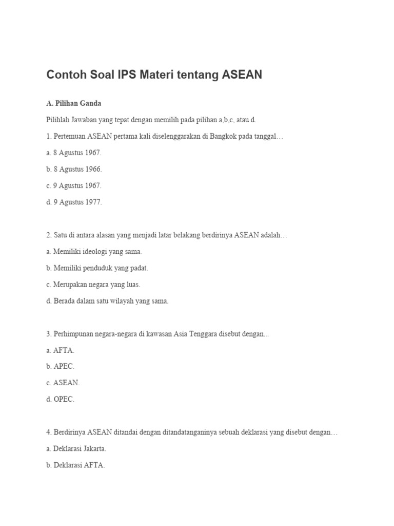 Contoh Soal IPS Materi Tentang ASEAN | PDF