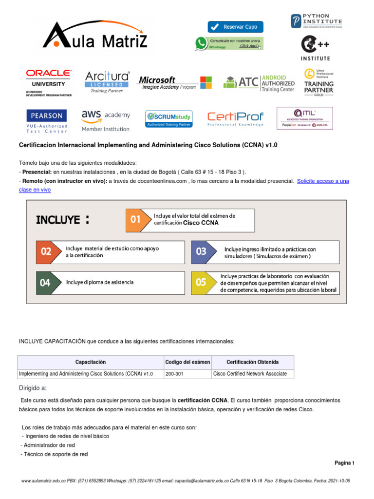 Capacitacion Certificacion Internacional Implementing and Administering Cisco Solutions (CCNA ...