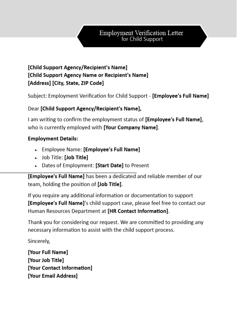 Employment Verification Letter For Child Support | PDF