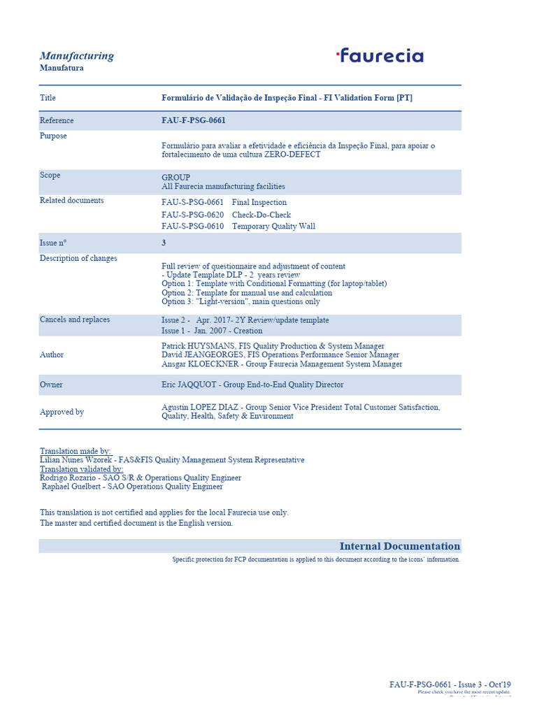 FAU-F-PSG-0661 FI Validation Form - Formulário de Validação de Inspeção ...