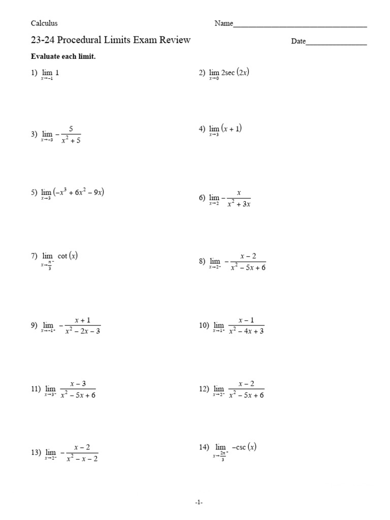 23-24 Procedural Limits Exam Review | PDF