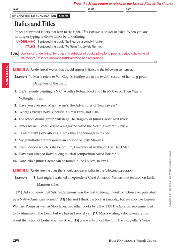 Italics and Titles | PDF