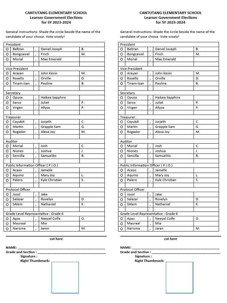 SPG Sample Ballots | PDF | Presidencies | Government