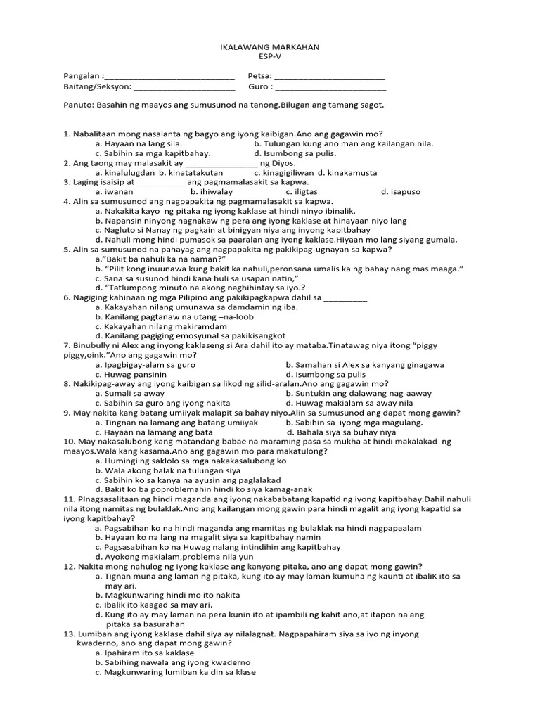 ESP-2nd Periodical Test With TOS | PDF
