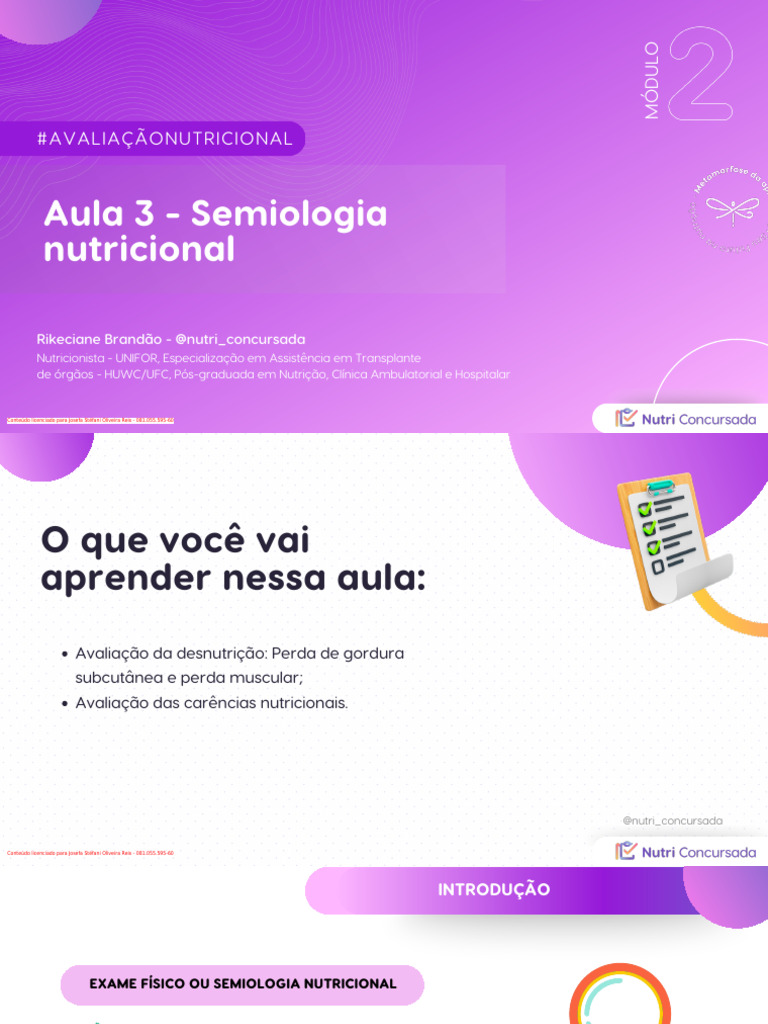 SLIDEAVALIAONUTRICIONAL Aula3 Semiologianutricional | PDF | Músculo esquelético | Vitamina