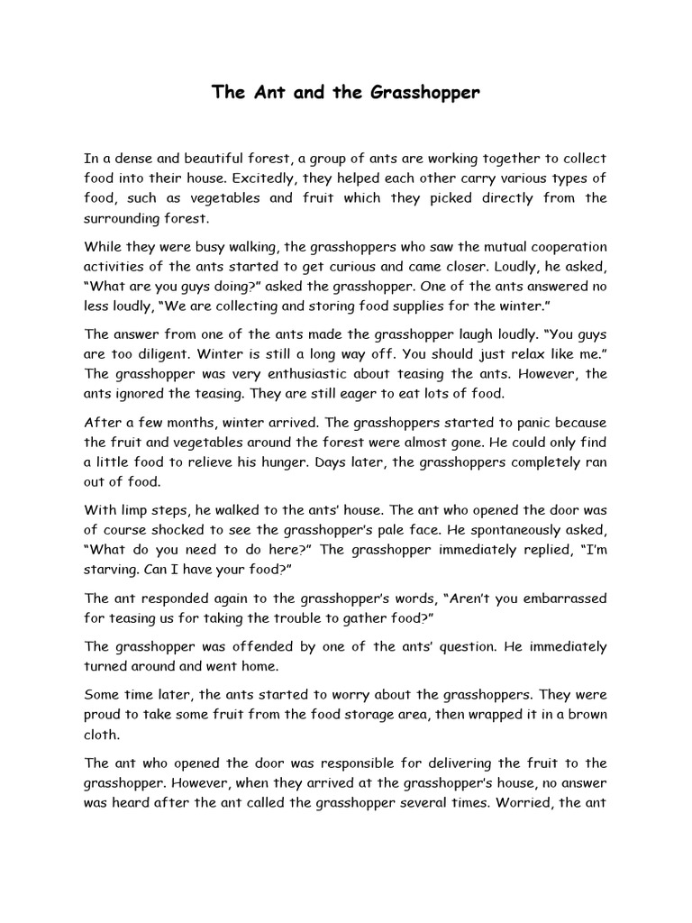 Fable of Grasshopper and Ants in The Dry Season | PDF