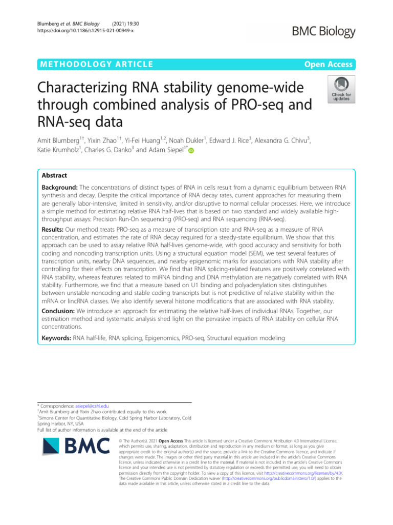 Characterizing RNA Stability Genome-Wide Through Combined Analysis of ...