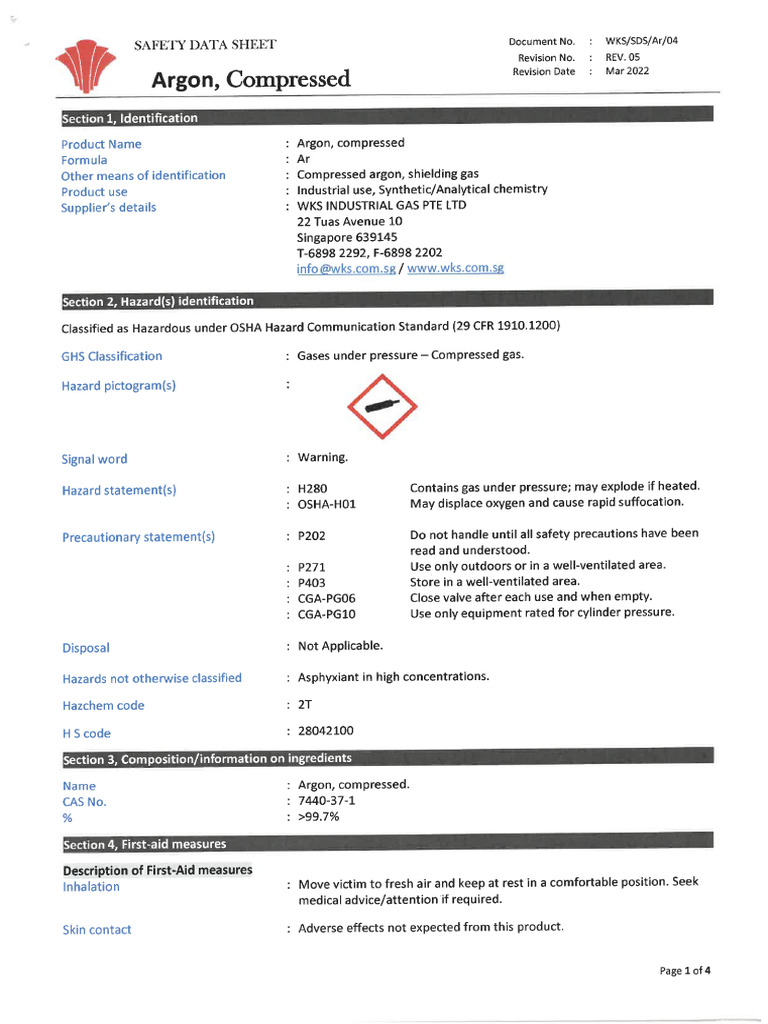 SDS - Argon Gas | PDF