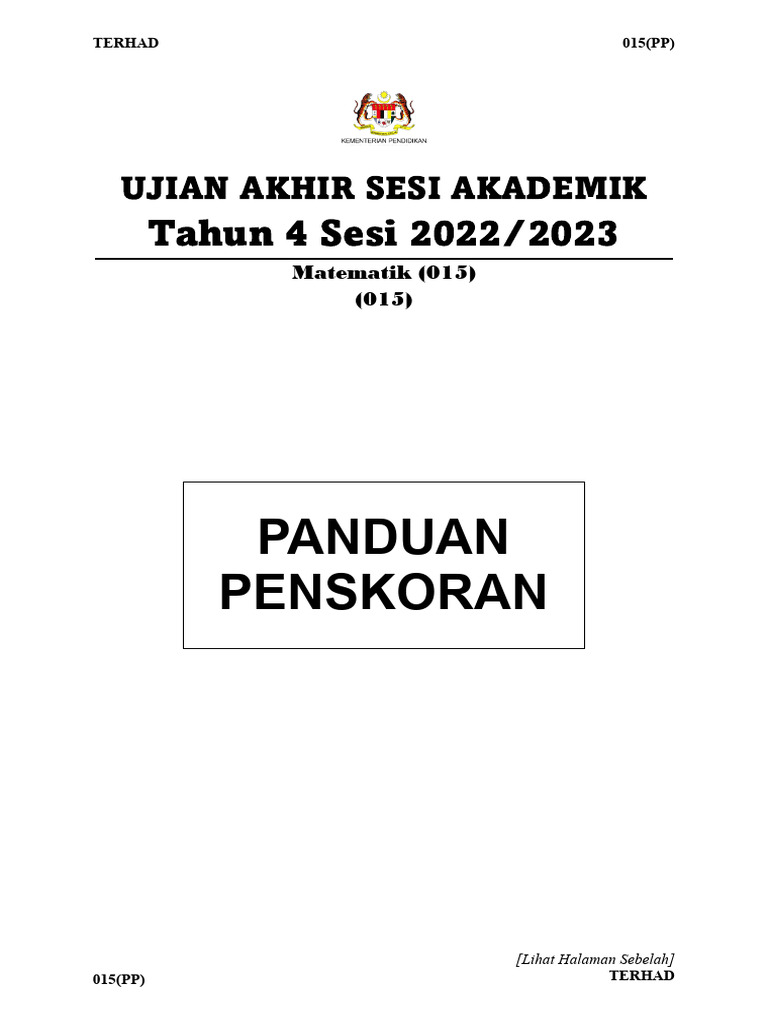 Panduan Penskoran: Tahun 4 Sesi 2022/2023 | PDF