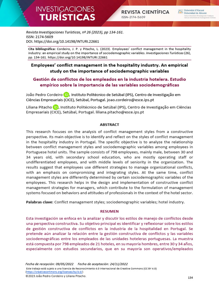 Hospitality Conflict Management | PDF | Methodology | Survey Methodology