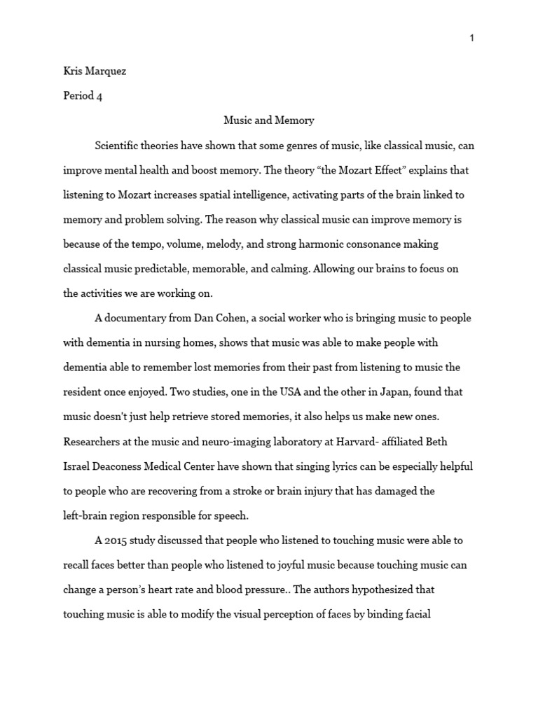 Music And Memory 1 Pdf Memory Recall Memory