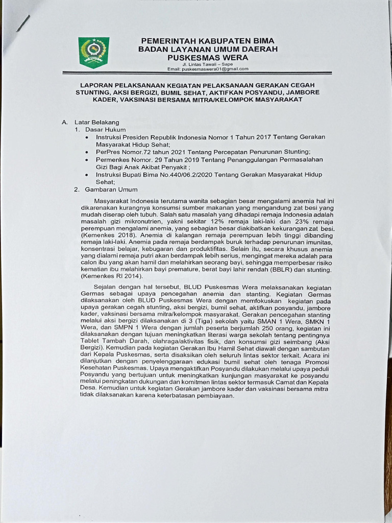 Laporan Kegiatan Germas Pkm Wera Tahun 2023 Pdf