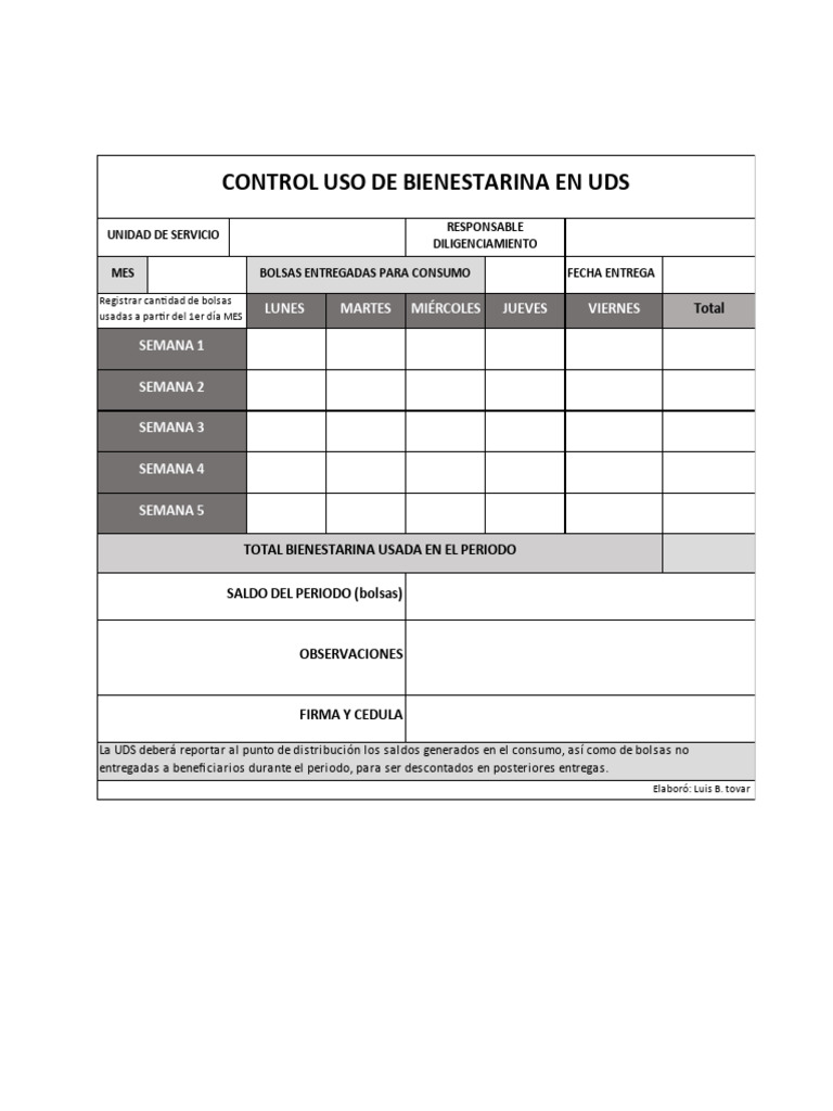 Control Uso BIENESTARINA en UDS | PDF