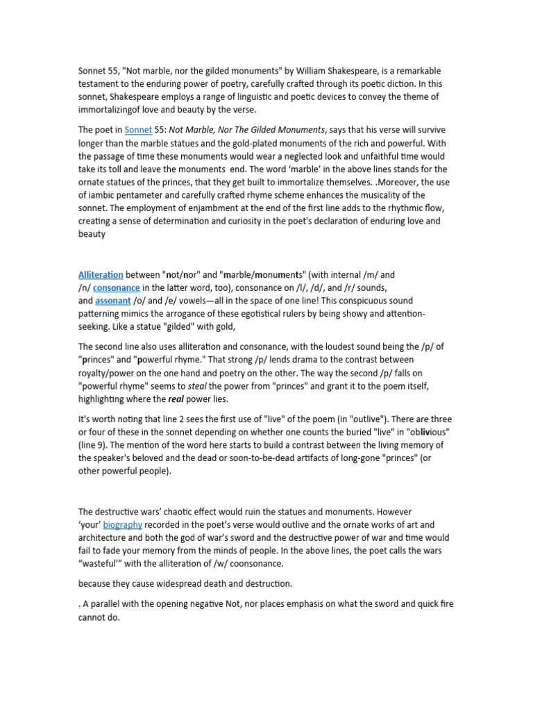 Sonnet 55 Pdf Poetry Sonnets