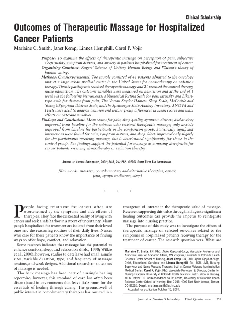 Smith Et Al-2002-Journal of Nursing Scholarship | PDF | Massage | Cancer