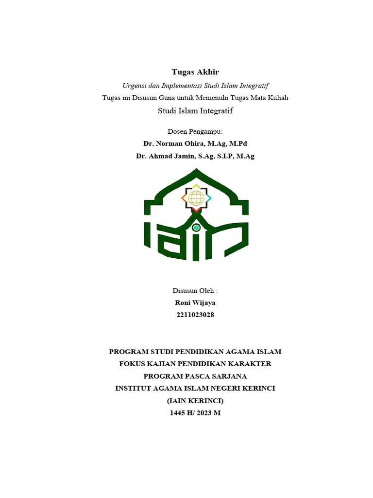 Roni Wijaya Tugas Uas Studi Islam Integratif | PDF | Karier & Perkembangan | Ilmu Sosial