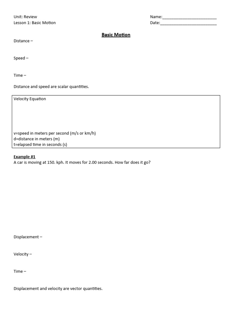 1._basic_motion_-_notes | PDF | Velocity | Acceleration