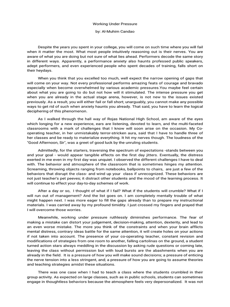 Working Under Pressure | PDF | Self-Improvement