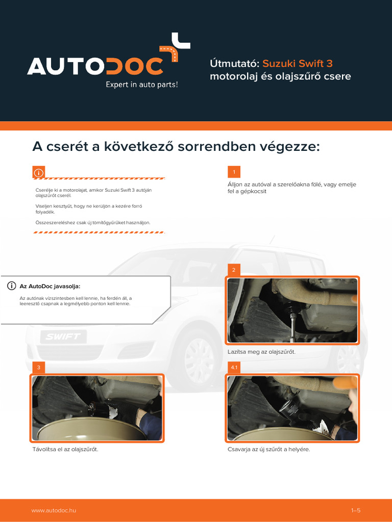 HU Utmutato - Suzuki Swift 3 Motorolaj Es Olajszuro Csere | PDF