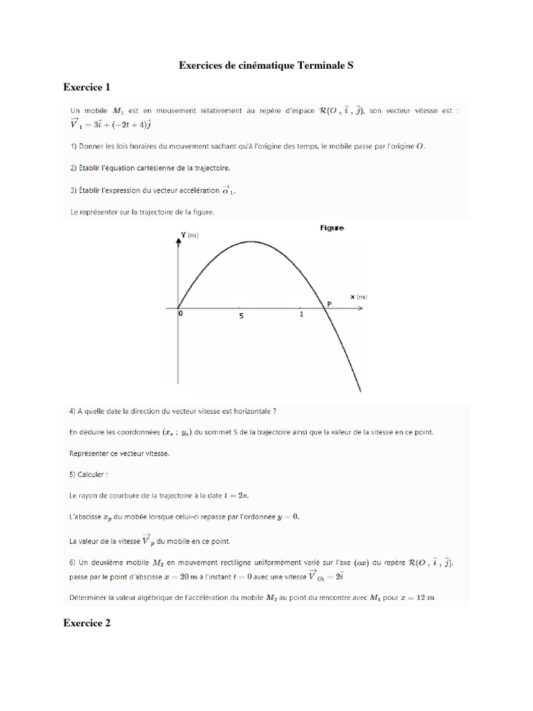 Exercices de cinématique Terminale S | PDF