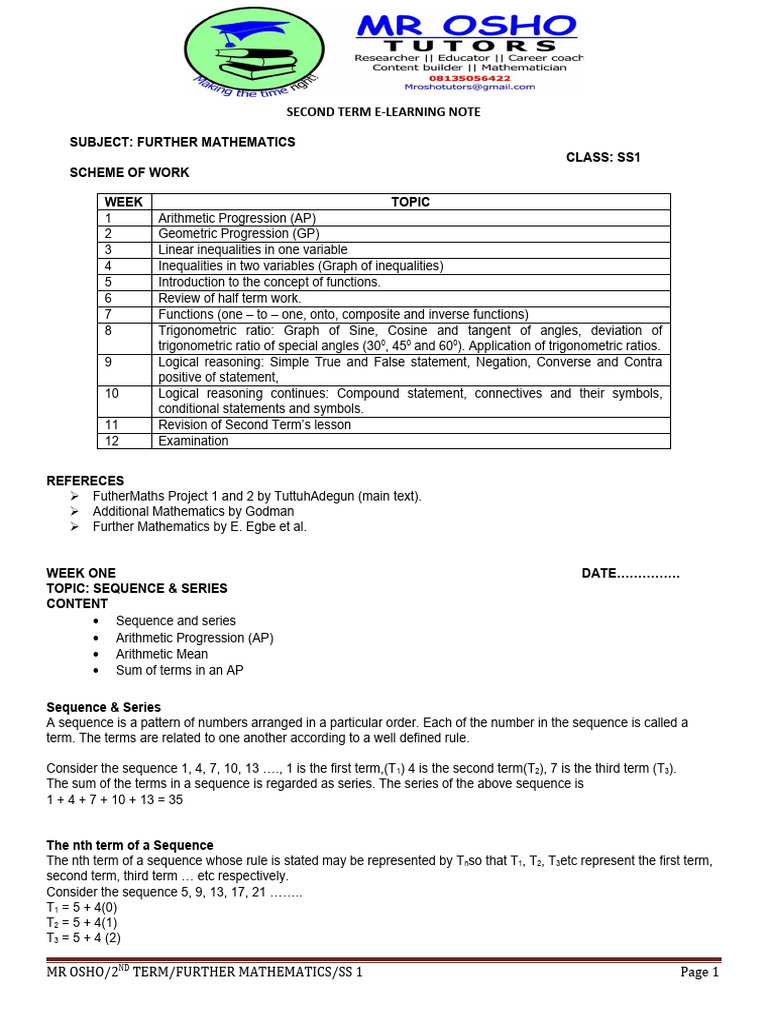 2ND Term S1 Further Mathematics | PDF | Quadratic Equation ...