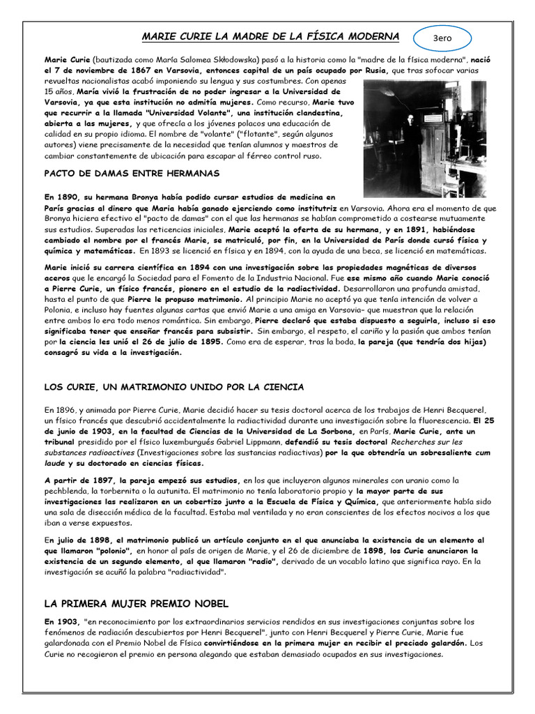 Marie Curie Madre de La Fisica Moderna | PDF | Marie Curie | Ciencias ... Marie Curie Madre de La Fisica Moderna | PDF | Marie Curie | Ciencias ...