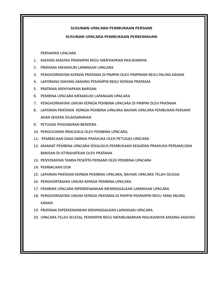 Susunan Upacara Pembukaan Persami | PDF