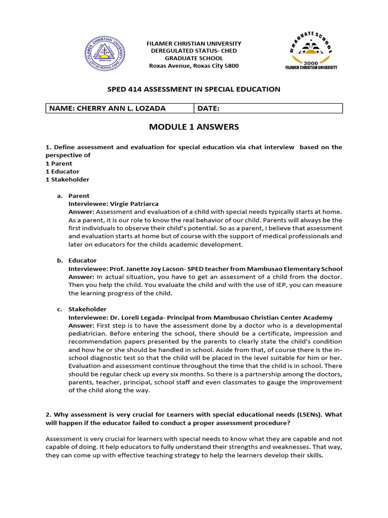 Lozada, Cherry Ann - Module 1 | PDF | Educational Assessment | Special Education