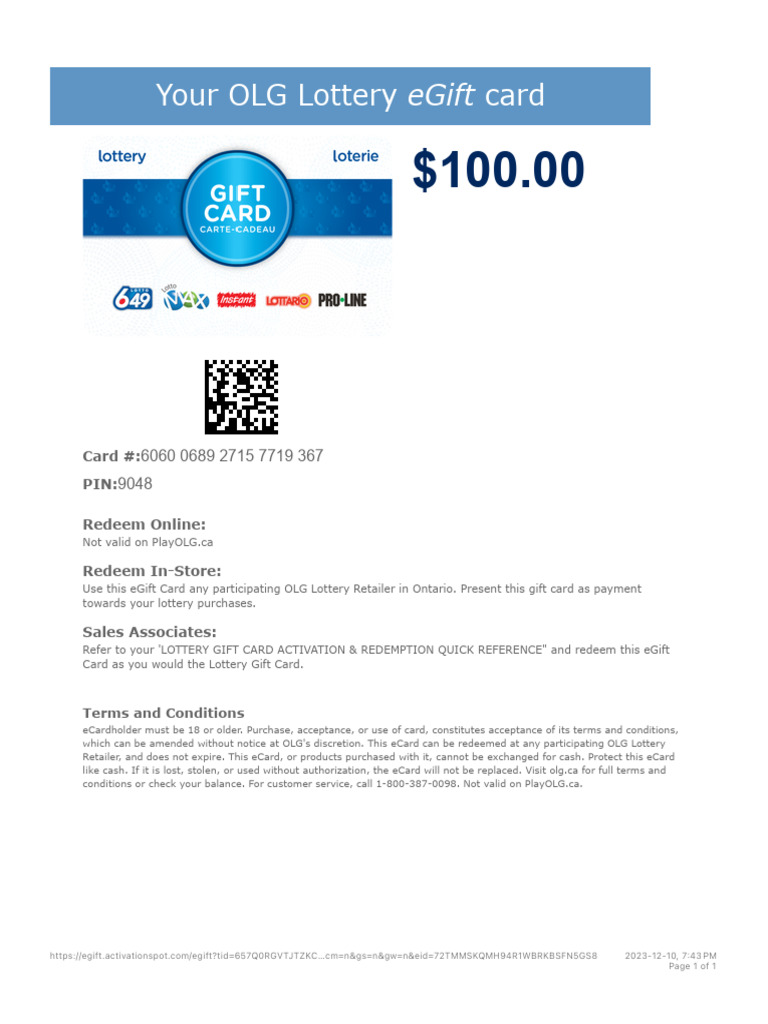 OLG Lottery eGift Card Terms | PDF | Finance & Money Management