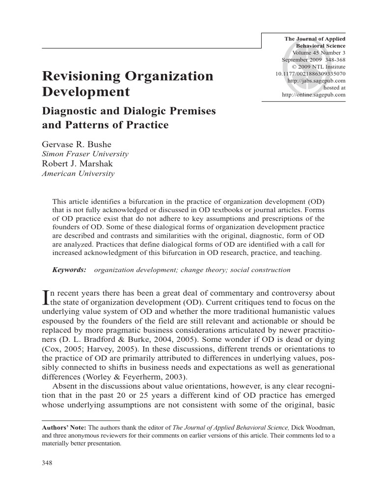 Bushe and Marshak Revisioning Organisational Development | Download ...