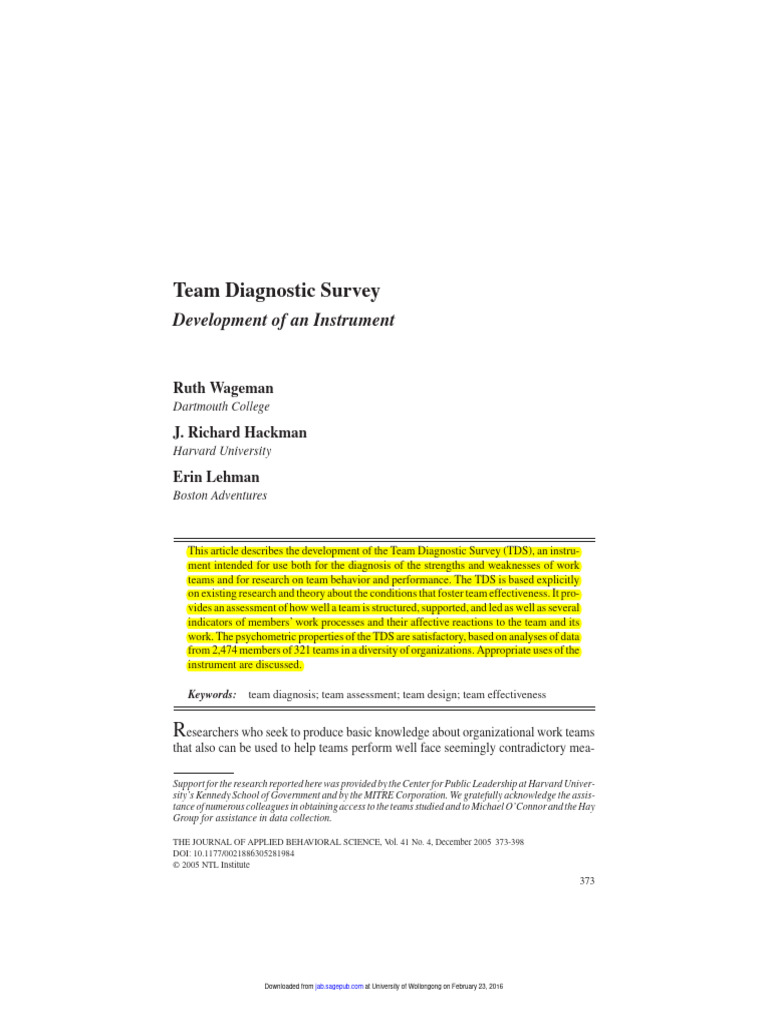 Team Diagnostic Tool for Researchers | PDF | Validity (Statistics ...