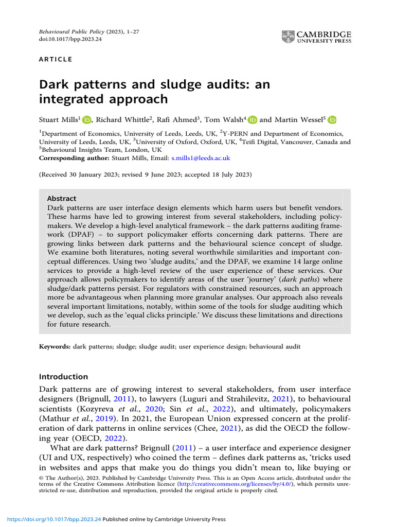 Dark Patterns and Sludge Audits An Integrated Approach | PDF | Policy ...