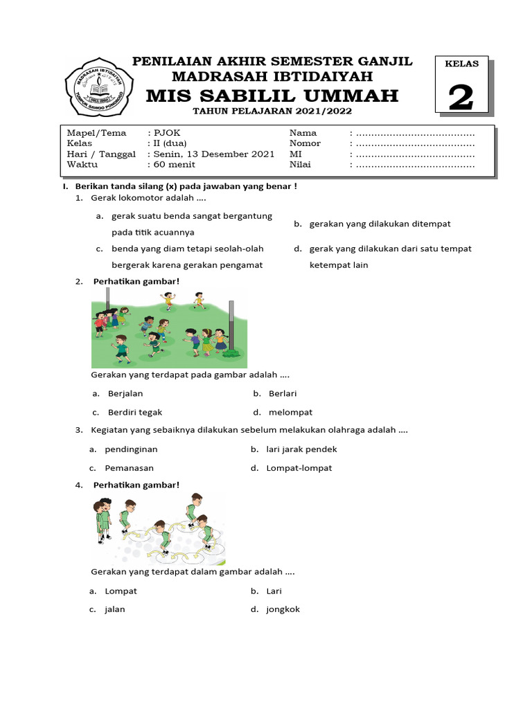 Soal PAS PJOK Kelas II K13 (Websiteedukasi - Com) Versi 2soal PAS PJOK Kelas II K13 | PDF