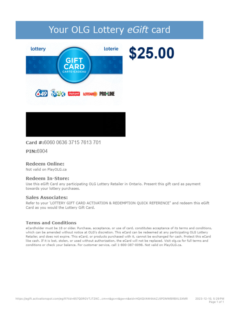 Your OLG Lottery EGift Card 6 | PDF