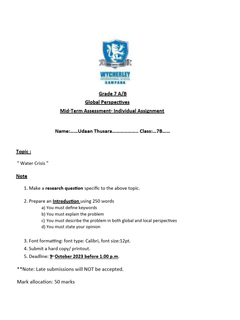 GP Assignment | PDF | Water Scarcity | Climate Change