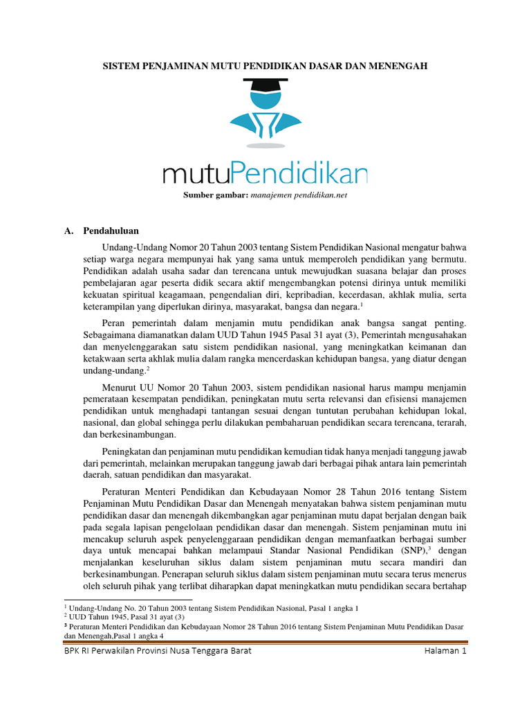 Sistem Penjaminan Mutu Pendidikan Dasar Dan Menengah | PDF