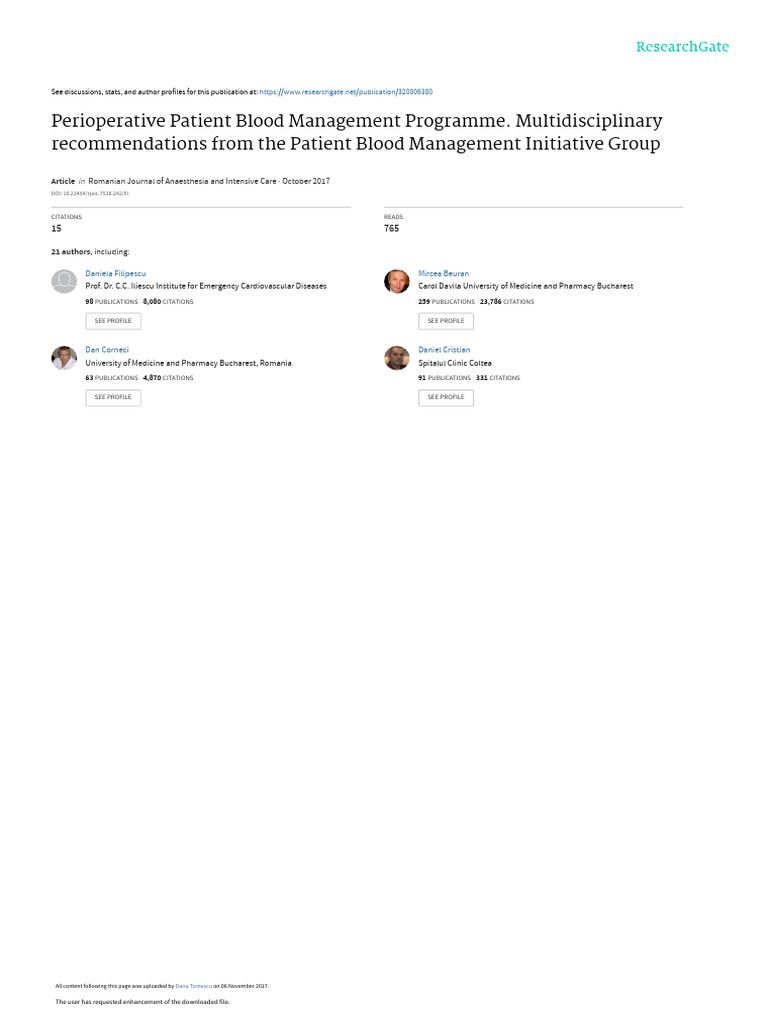 Perioperative Patient Blood Management Programme. Multidisciplinary ...