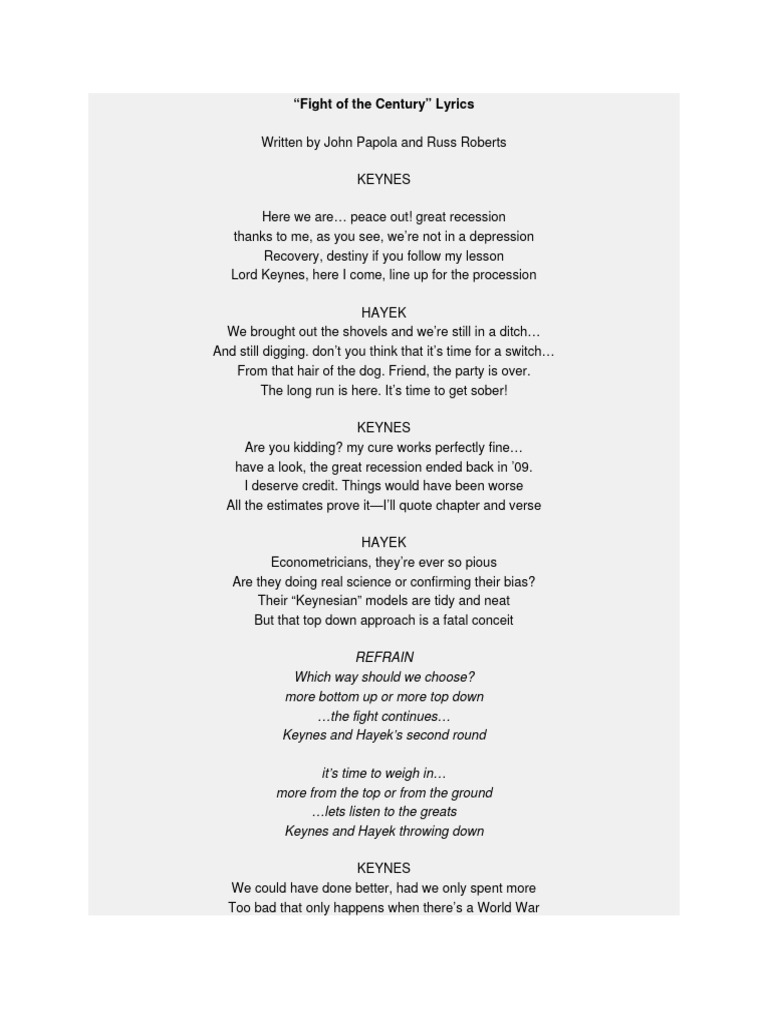 Fight of The Century-Keynes Vs Hayek Round Two Lyrics | PDF | John ...