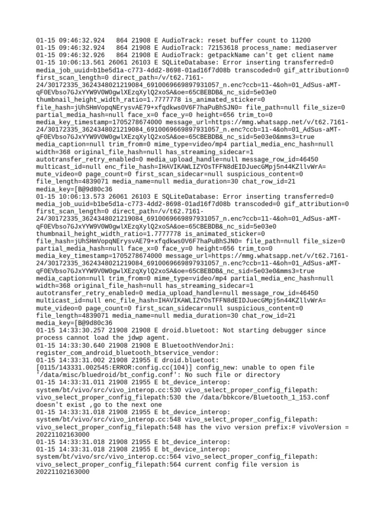 Bluetooth and AudioTrack Errors Log | PDF | Computer Hardware | Software Engineering