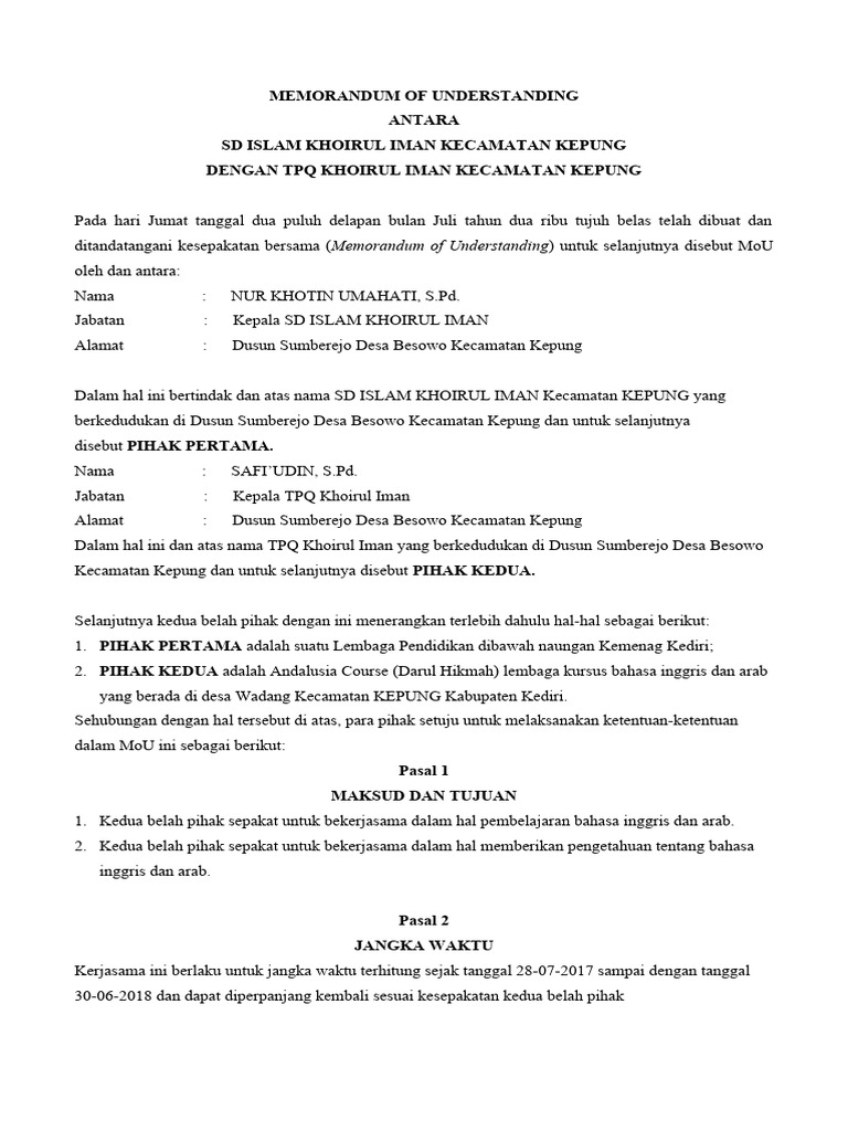 Mou SD Dengan TPQ | PDF