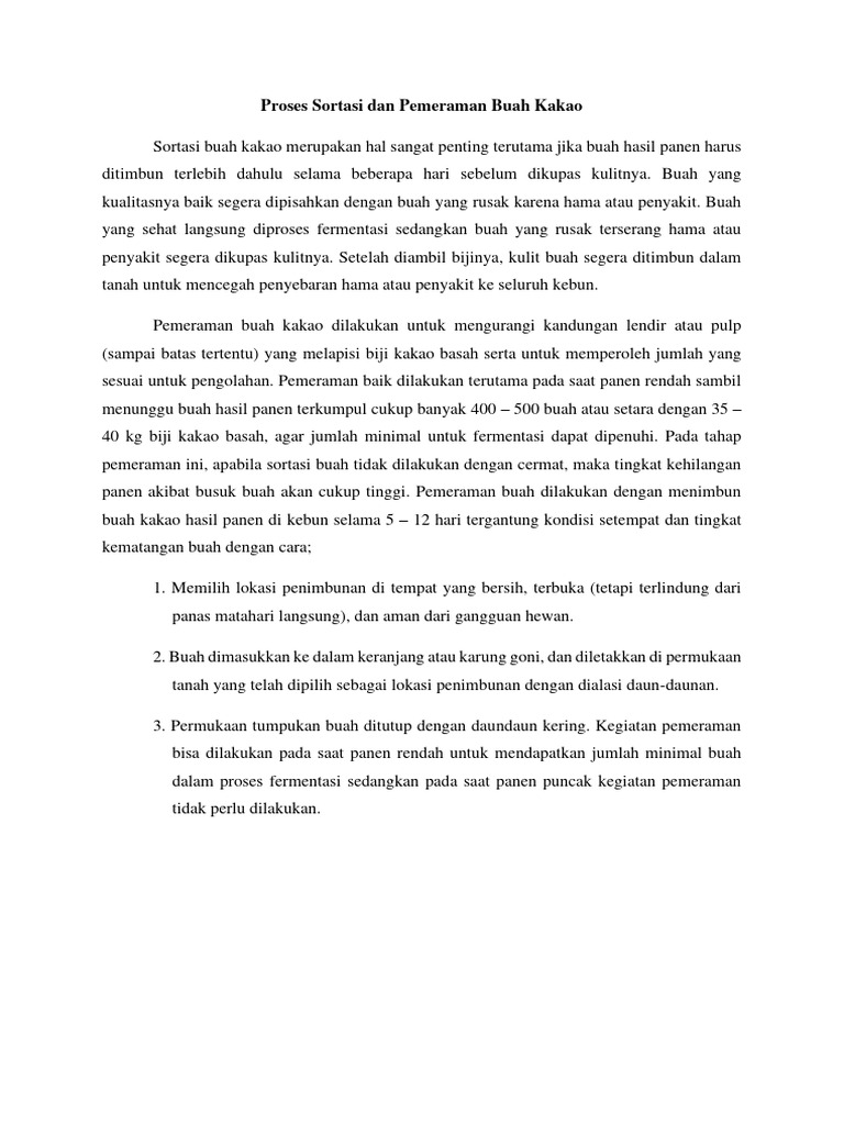 Proses Sortasi dan Pemeraman Kakao | PDF | Griya & Taman