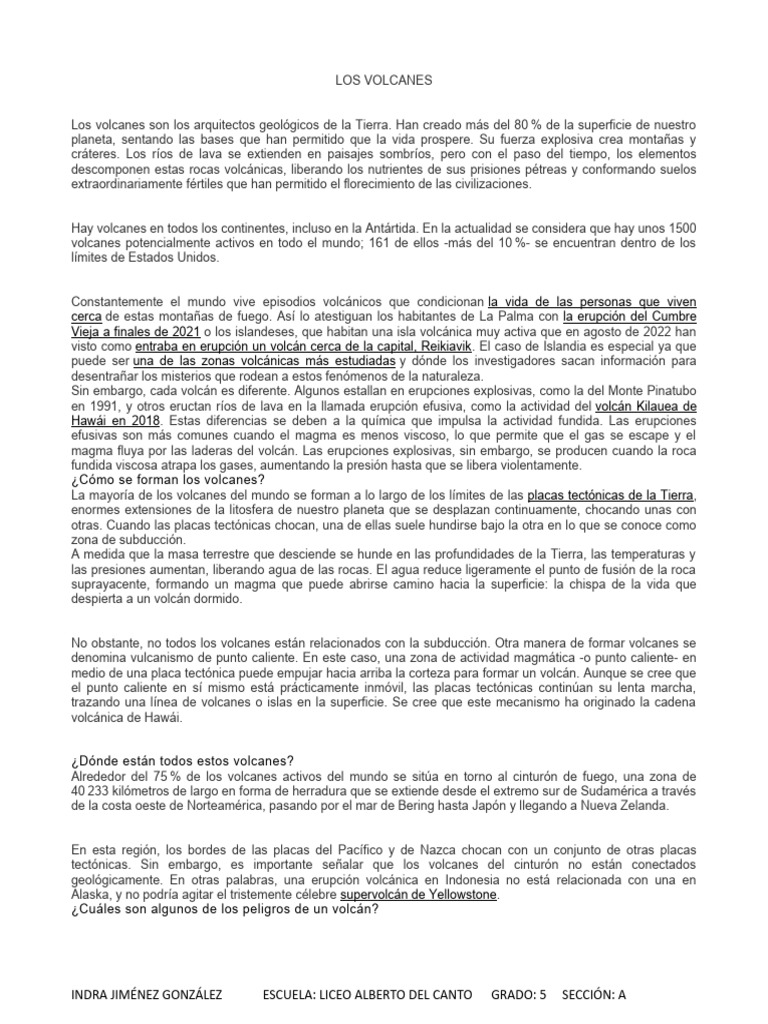 Introducción a los Volcanes para Niños | PDF | Volcán | Tipos de ...
